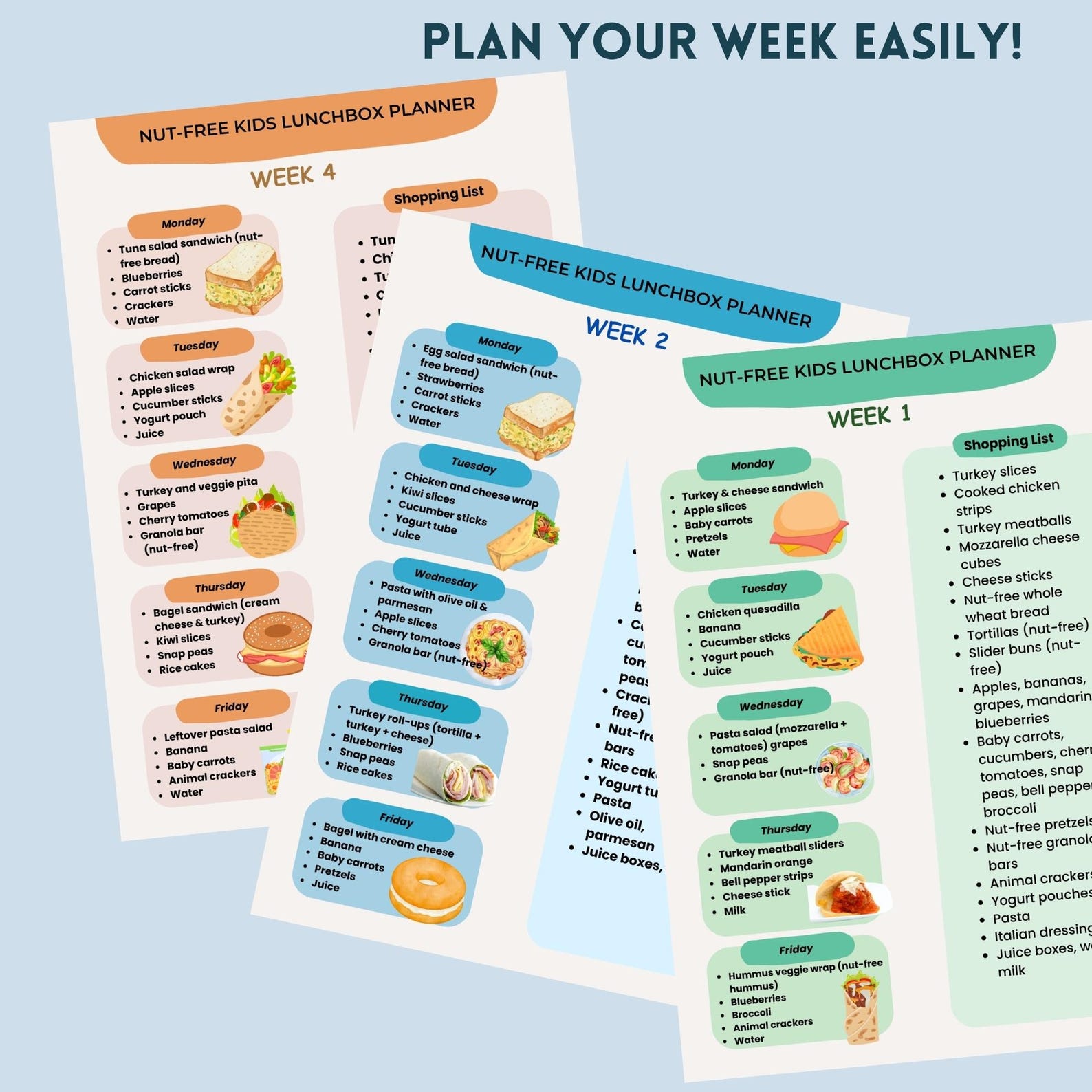 Nut-free Kids Lunchbox Planner | 4-week School Meal Plan & Grocery List ...