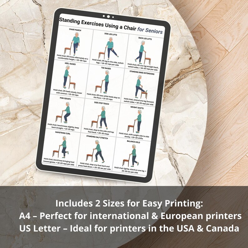 Seniors Chair Exercises Standing Printable PDF | Low Impact No Jump ...