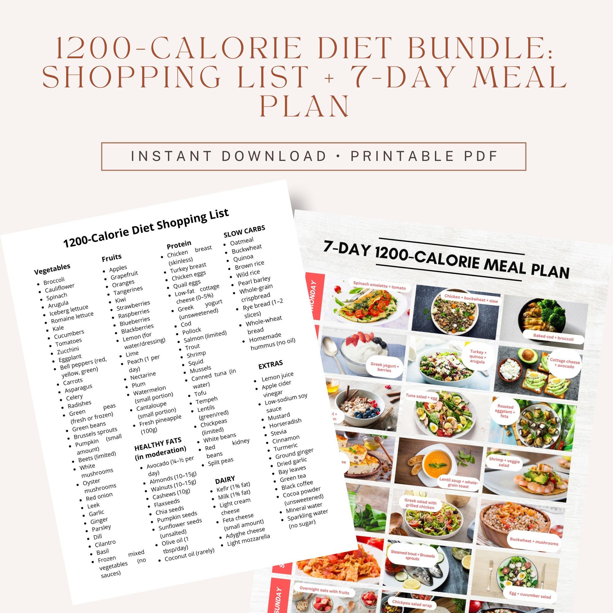 1200 Calorie Meal Plan PDF – 7-day 1200 Calorie Menu, 1200 Calorie ...