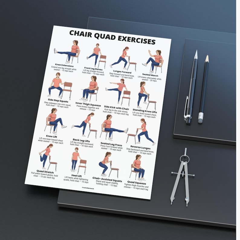 Chair Quad Exercises for Women | Seated Leg Workout Chart | Printable ...