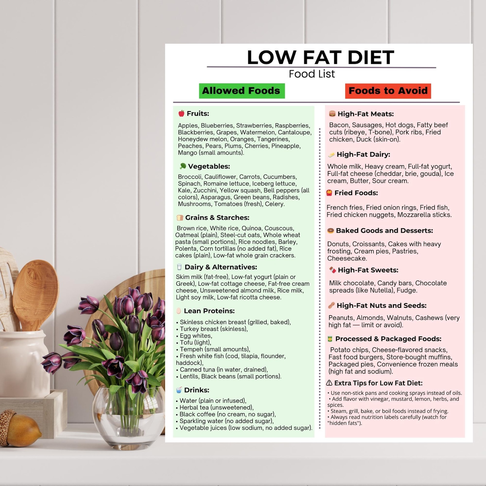 Low Fat Diet Food List Printable | Healthy Eating Chart | Foods to Eat ...