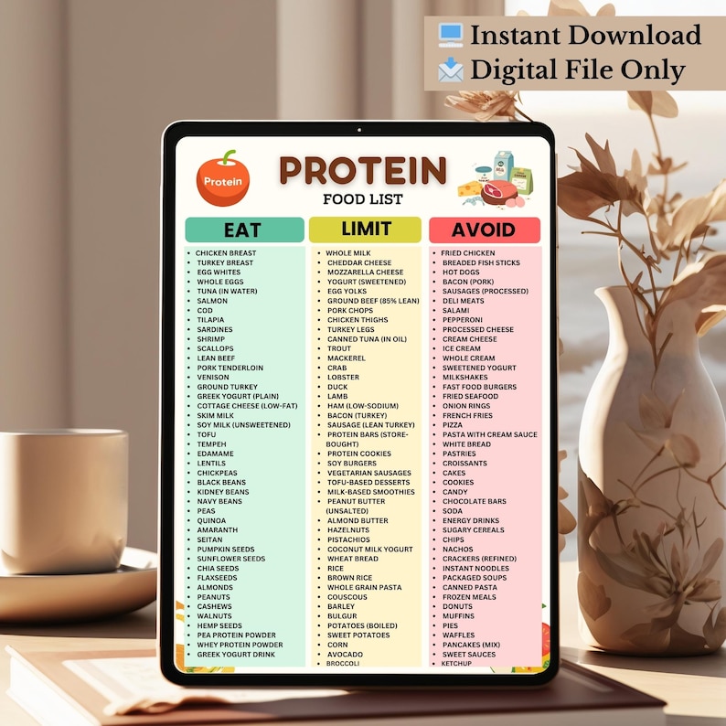 Protein Food List Printable | High Protein Foods Chart | Protein-rich ...