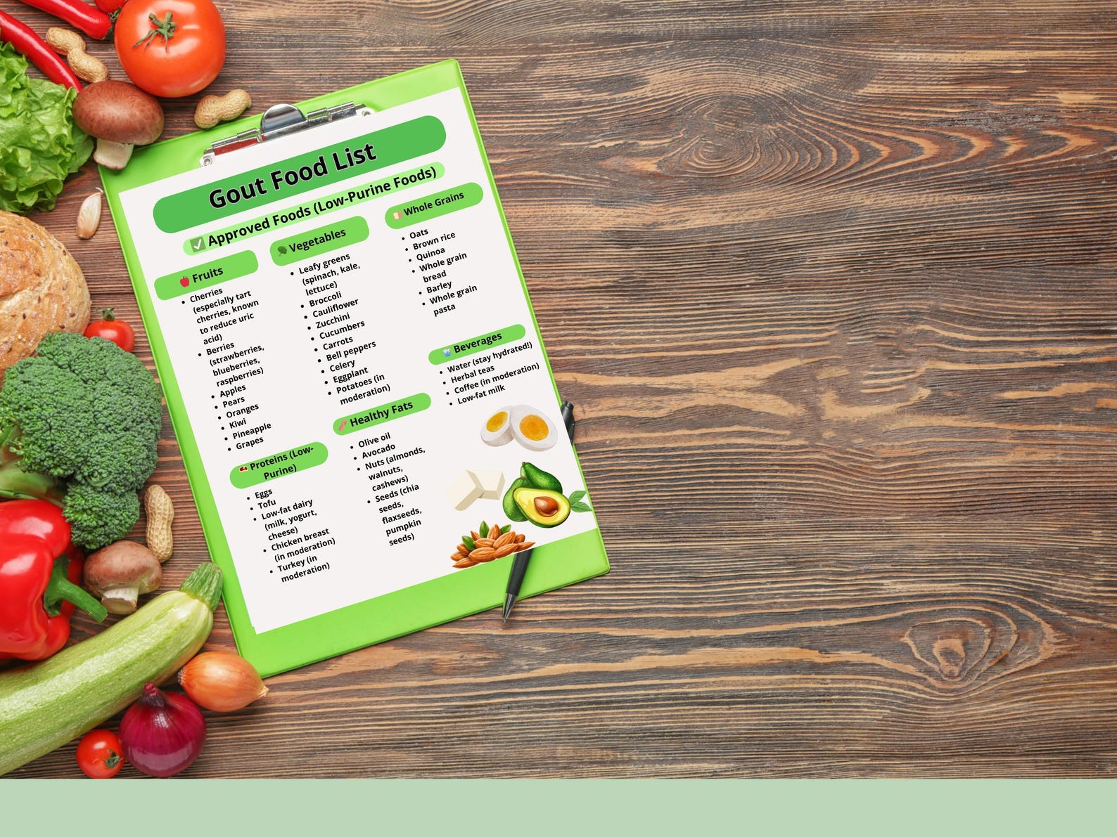 Gout Food Chart, Gout Food List, Gout Diet Plan, Low Purine Foods for ...