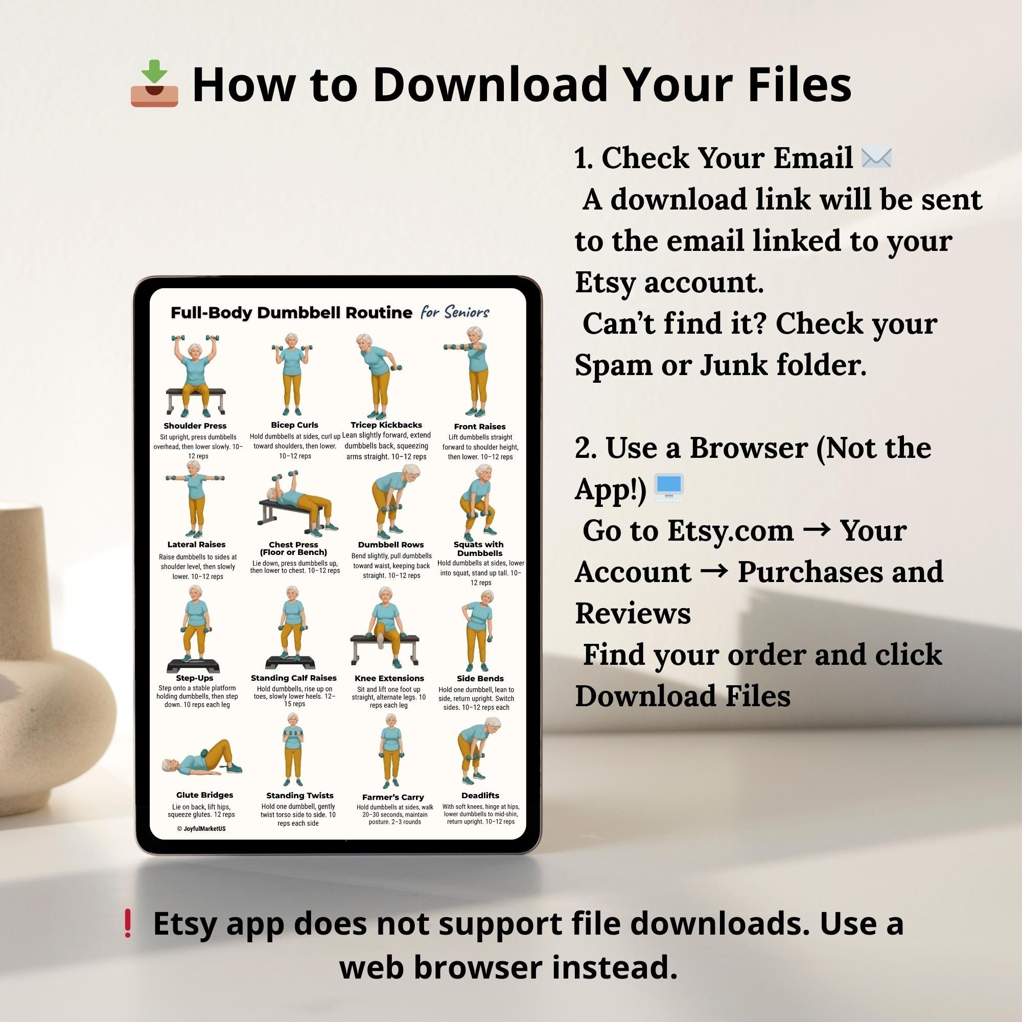 Dumbbell Exercises for Seniors | 3 Workout Posters Bundle | Chair ...