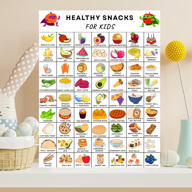 Healthy Snacks for Kids Printable | School Lunch Toddler Snack List ...