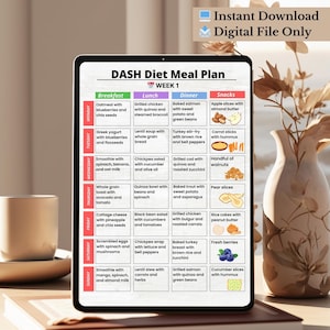 DASH Diet Meal Plan 28 Day PDF, 4 Week Low Sodium Weekly Menu Printable ...