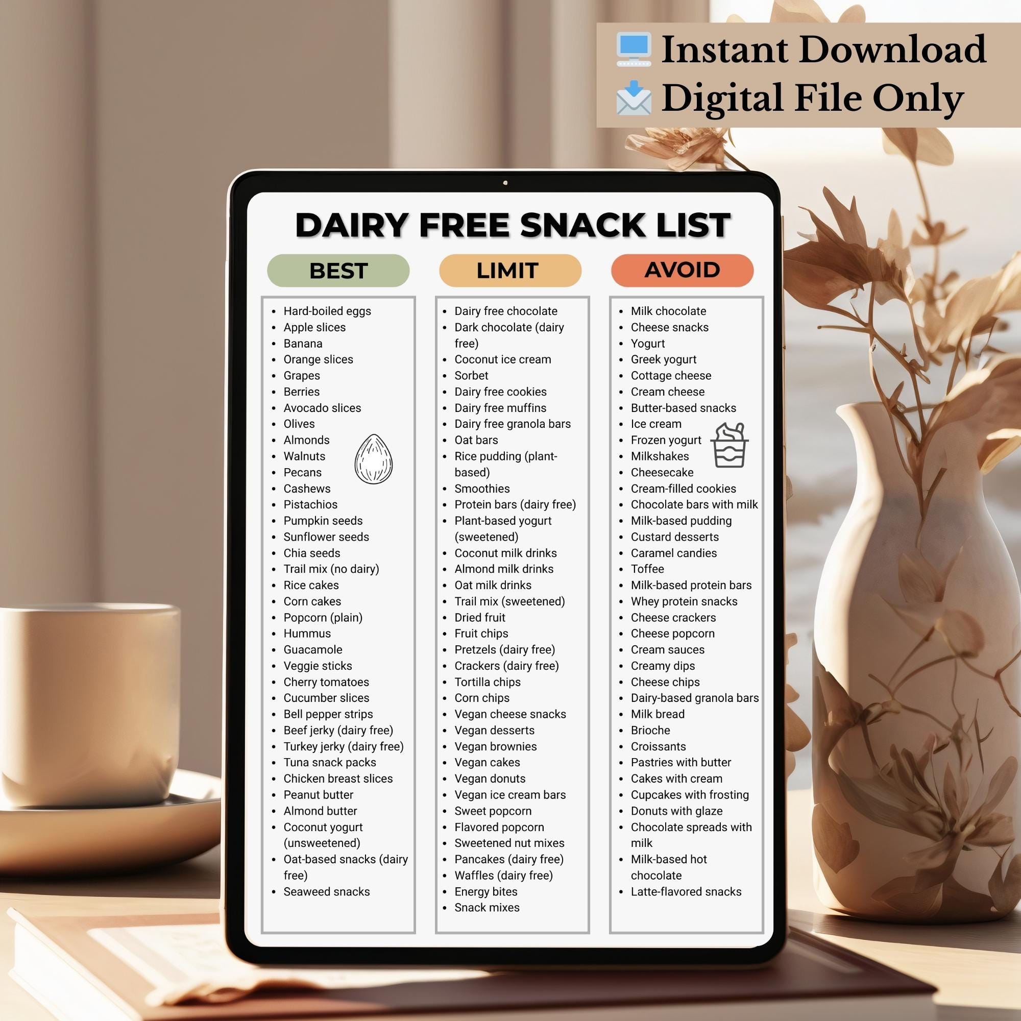 Dairy Free Snack List Printable | Dairy Free Snacks PDF | Snack List ...
