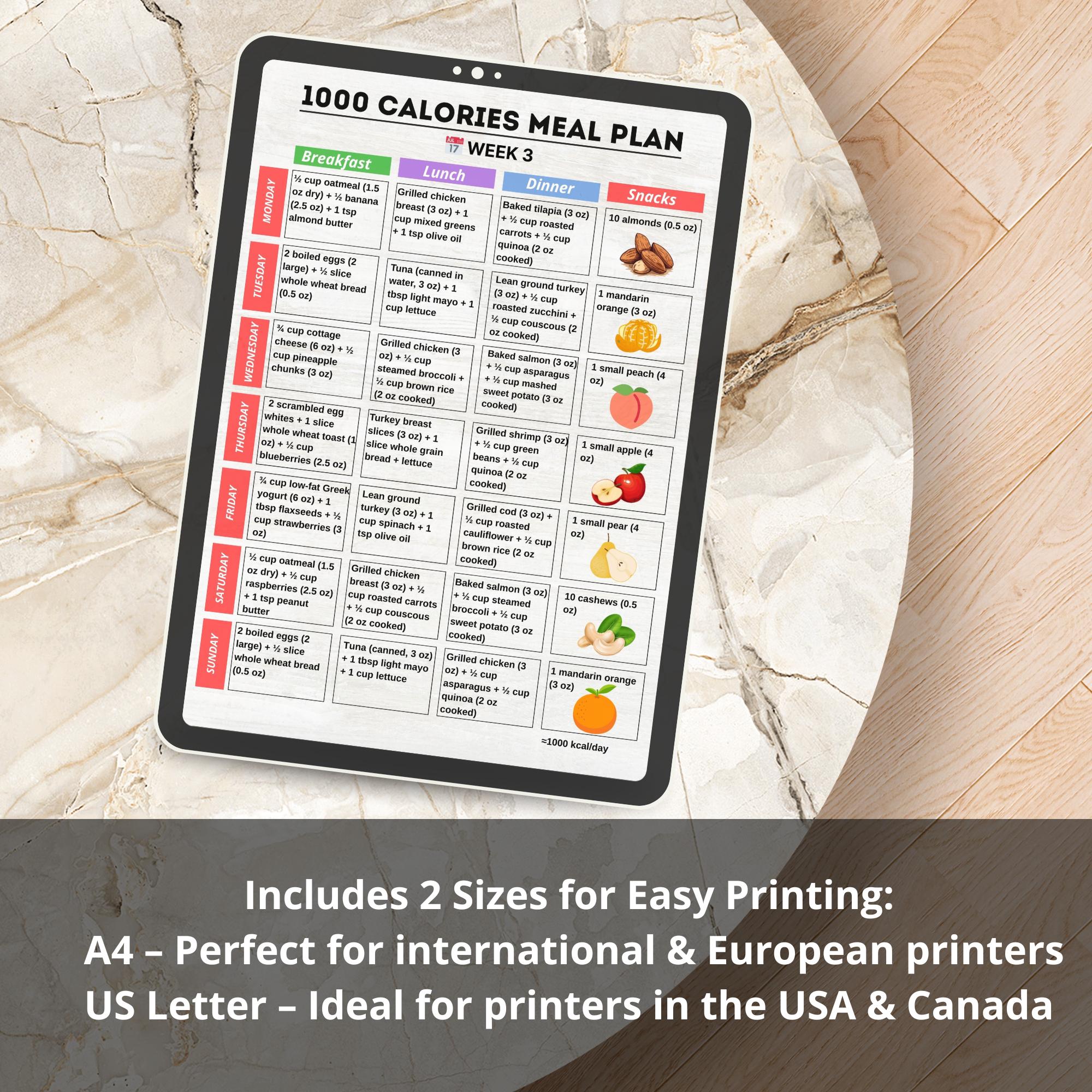 1000 Calories Diet Plan PDF – 28 Day 1000 Calories per Day Menu – Low ...