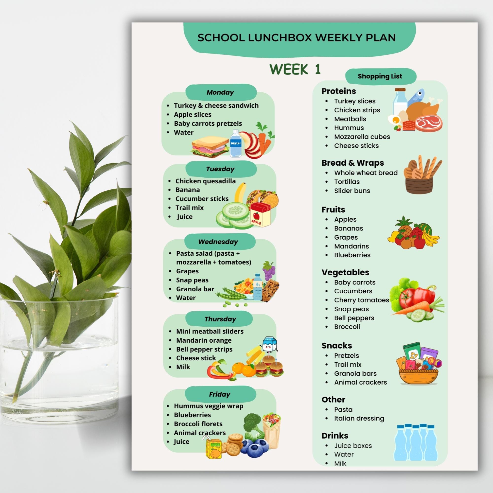 Kids Lunchbox Planner Printable, School Lunch Ideas for Kids, Weekly ...