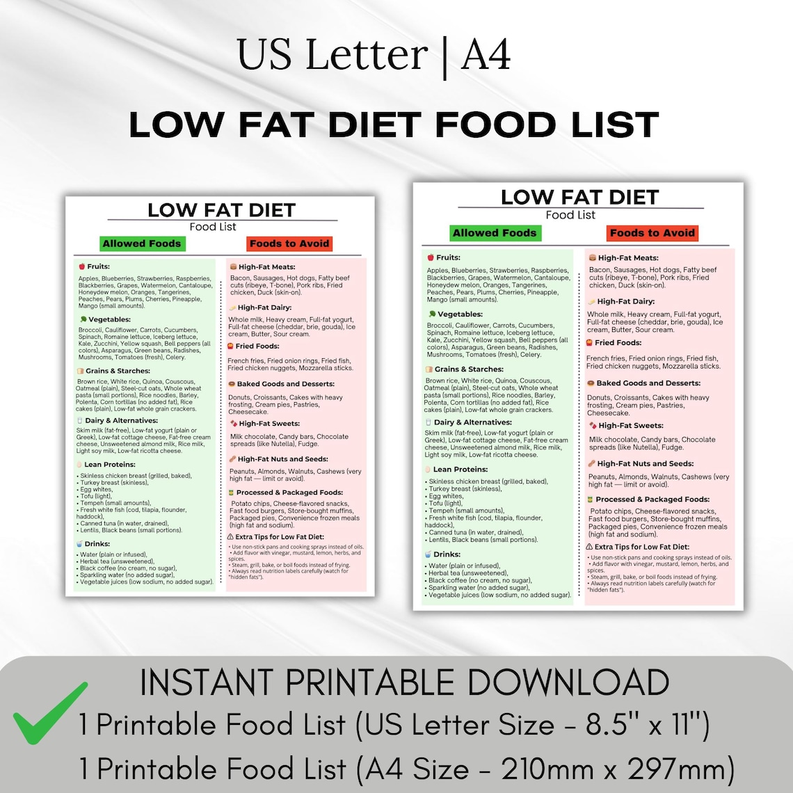 Low Fat Diet Food List Printable | Healthy Eating Chart | Foods to Eat ...