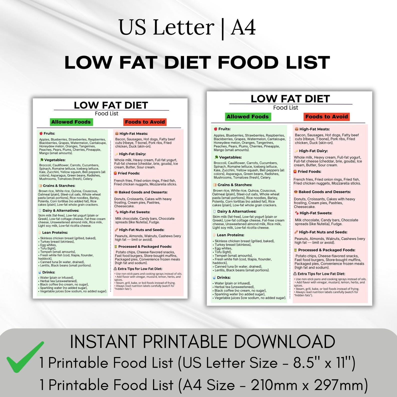 Low Fat Diet Food List Printable | Healthy Eating Chart | Foods to Eat ...