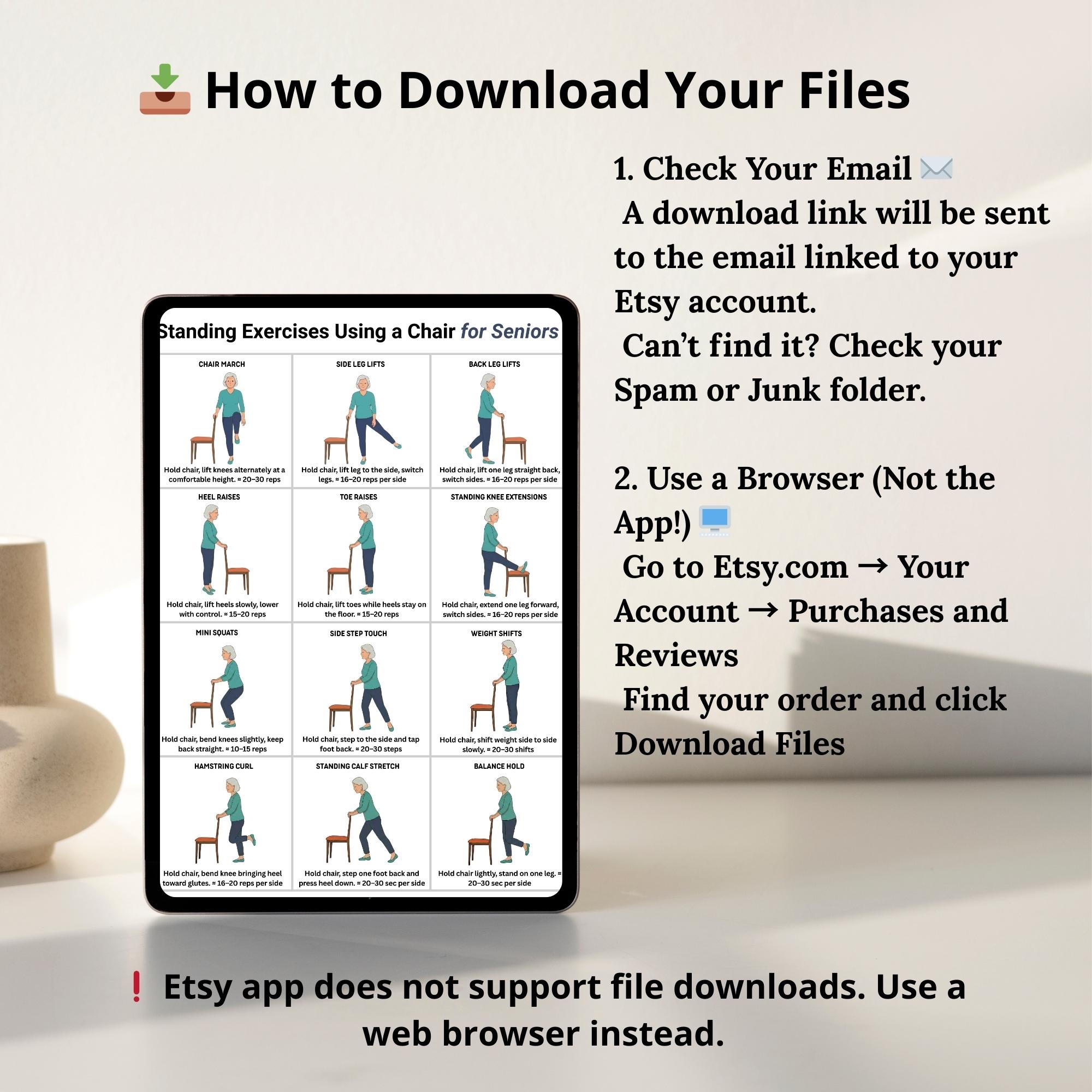 Seniors Chair Exercises Standing Printable PDF | Low Impact No Jump ...
