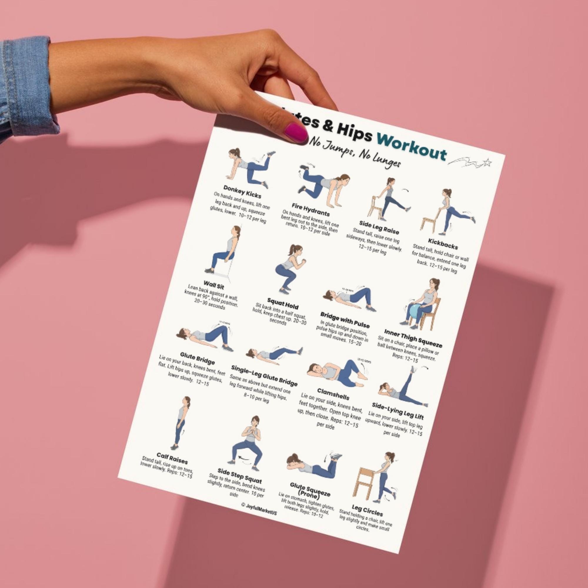 Glutes and Hips Workout | Printable Exercise Chart | No Jump Home ...