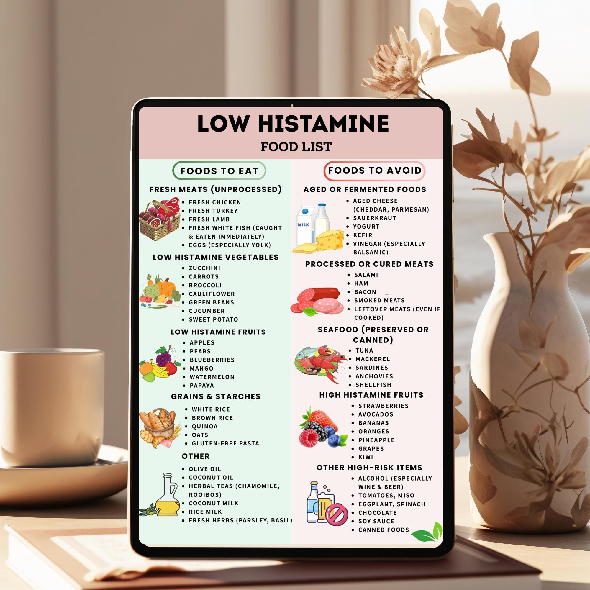 Low Histamine Food List Printable, Low Histamine Grocery List, Low ...