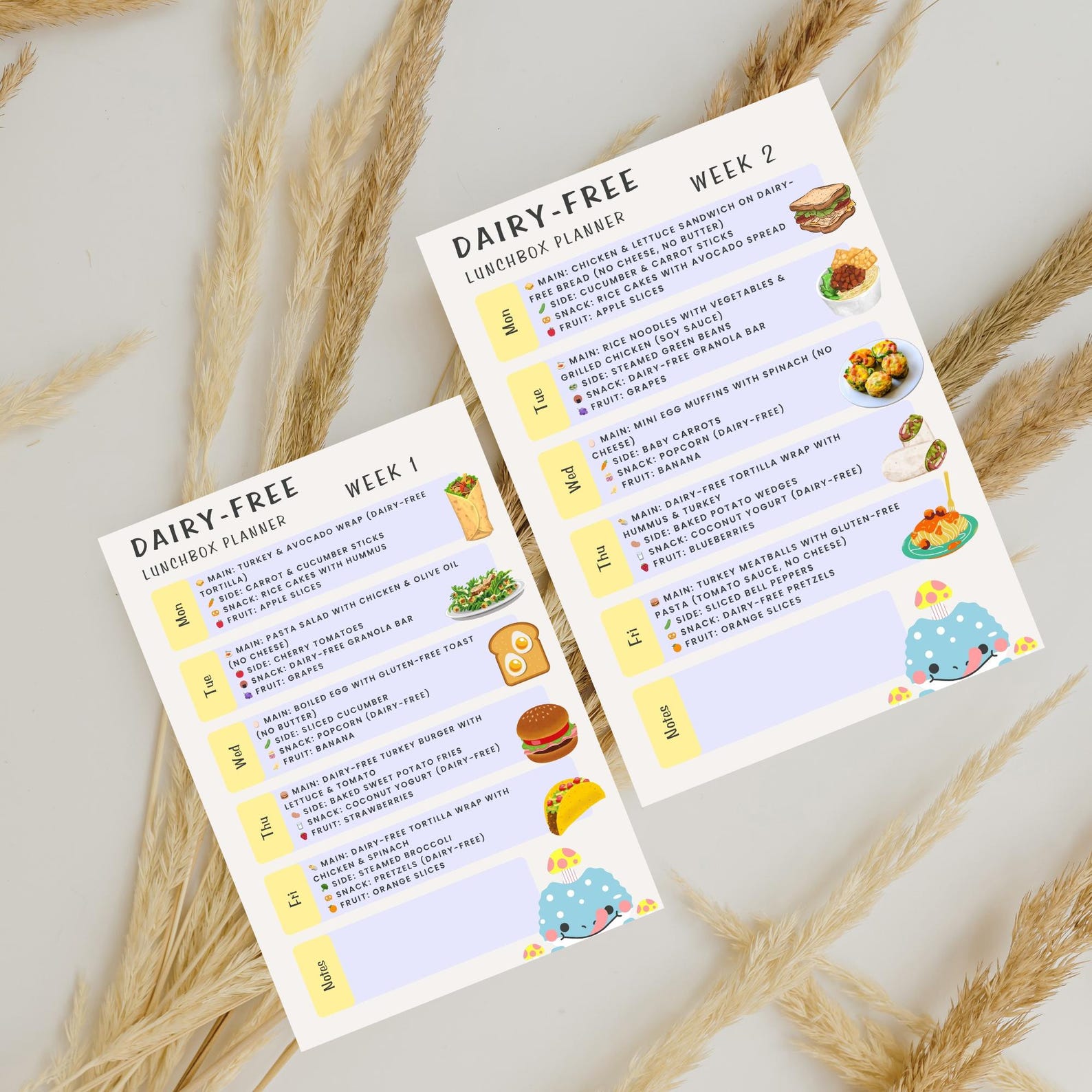 Dairy Free Lunchbox Planner for Kids, Dairy-free School Lunch Ideas, 4 ...