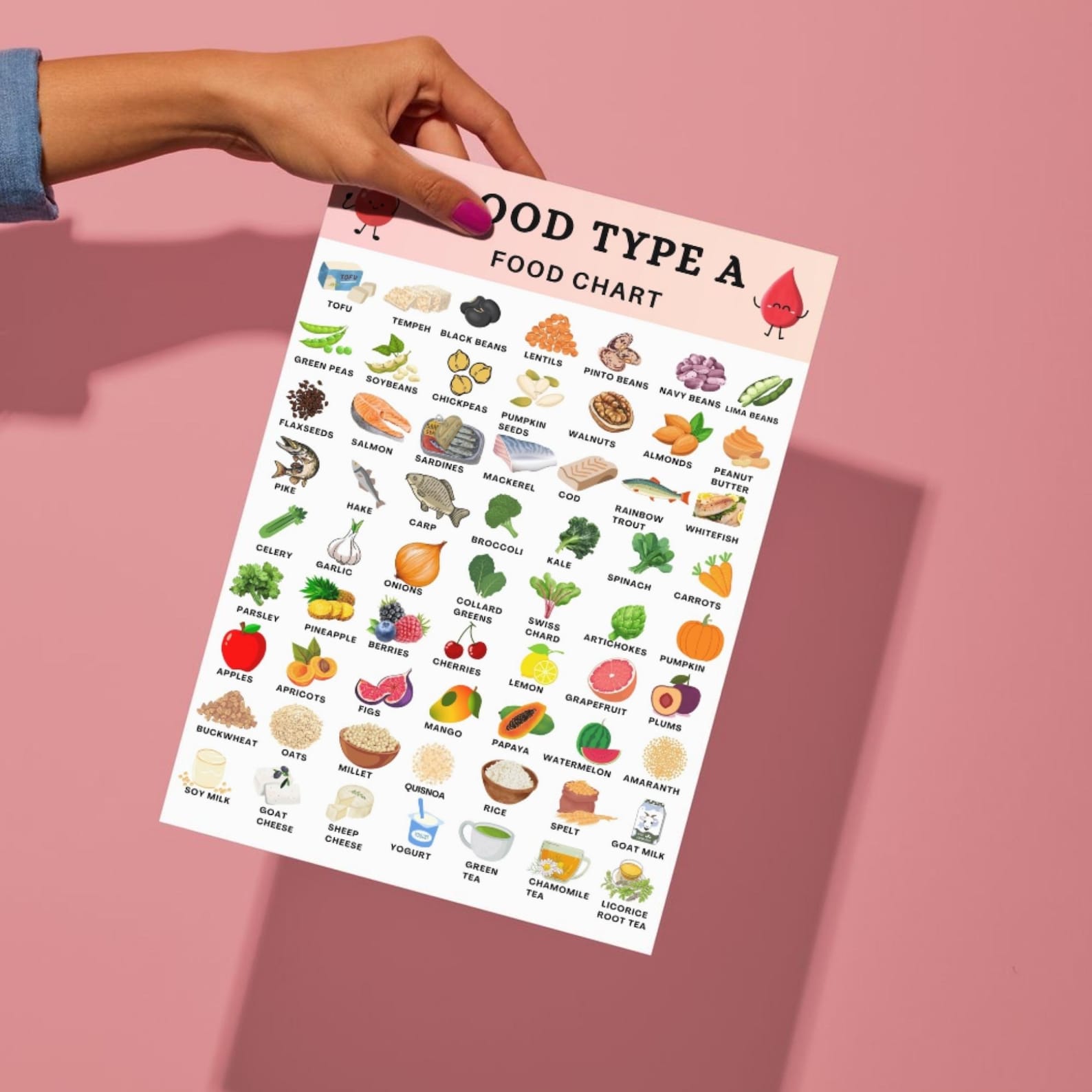 Blood Type A Food List, Blood Group A Chart, Food Choices for Blood ...