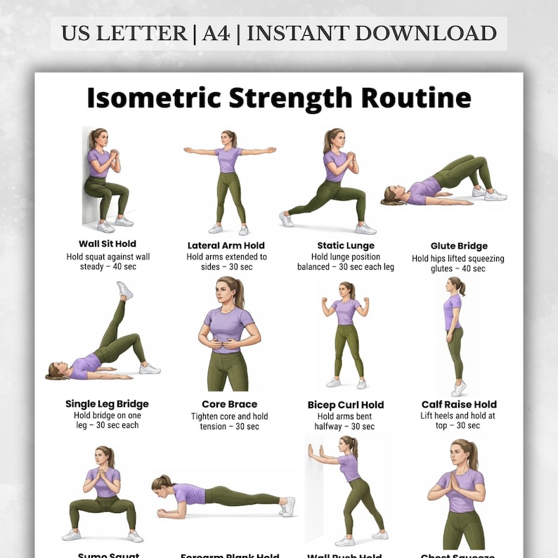 Isometric Strength Routine Printable PDF, Full Body Static Hold ...