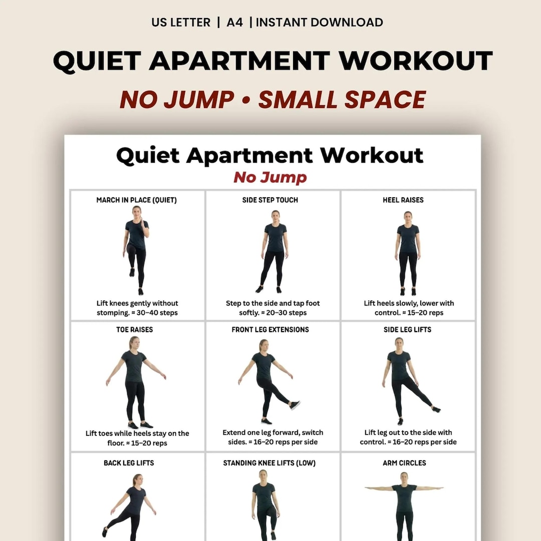 Quiet Apartment Workout Printable, No Jump Standing Exercises, Small ...