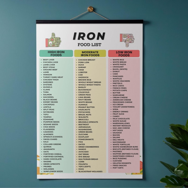 High Iron Food List Printable, Iron Rich Foods Chart PDF, Eat Limit ...