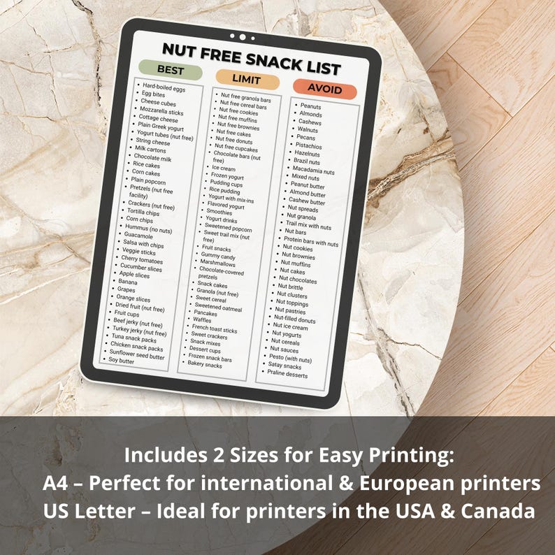 Nut Free Snack List Printable | Nut Free Snacks PDF | Snack List ...