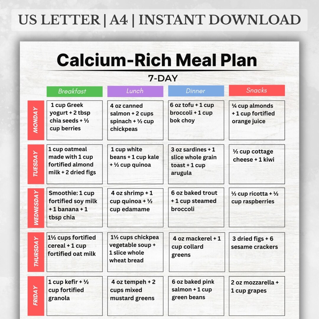 Calcium Rich Meal Plan 7 Day | High Calcium Foods Meal Plan PDF ...