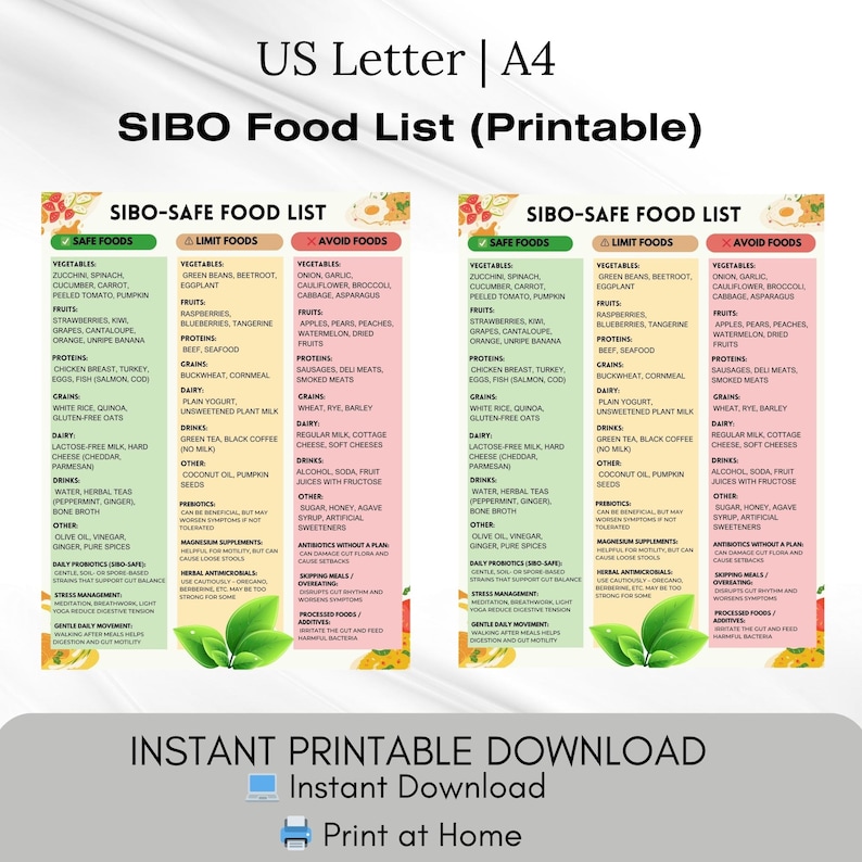 SIBO Safe Food List Pdf | Low FODMAP Chart Printable | What to Eat, Limit and Avoid | Gut Health ...