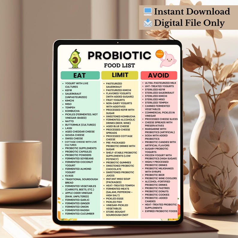 Probiotic Food List Printable, Fermented Foods PDF, Probiotic Diet ...