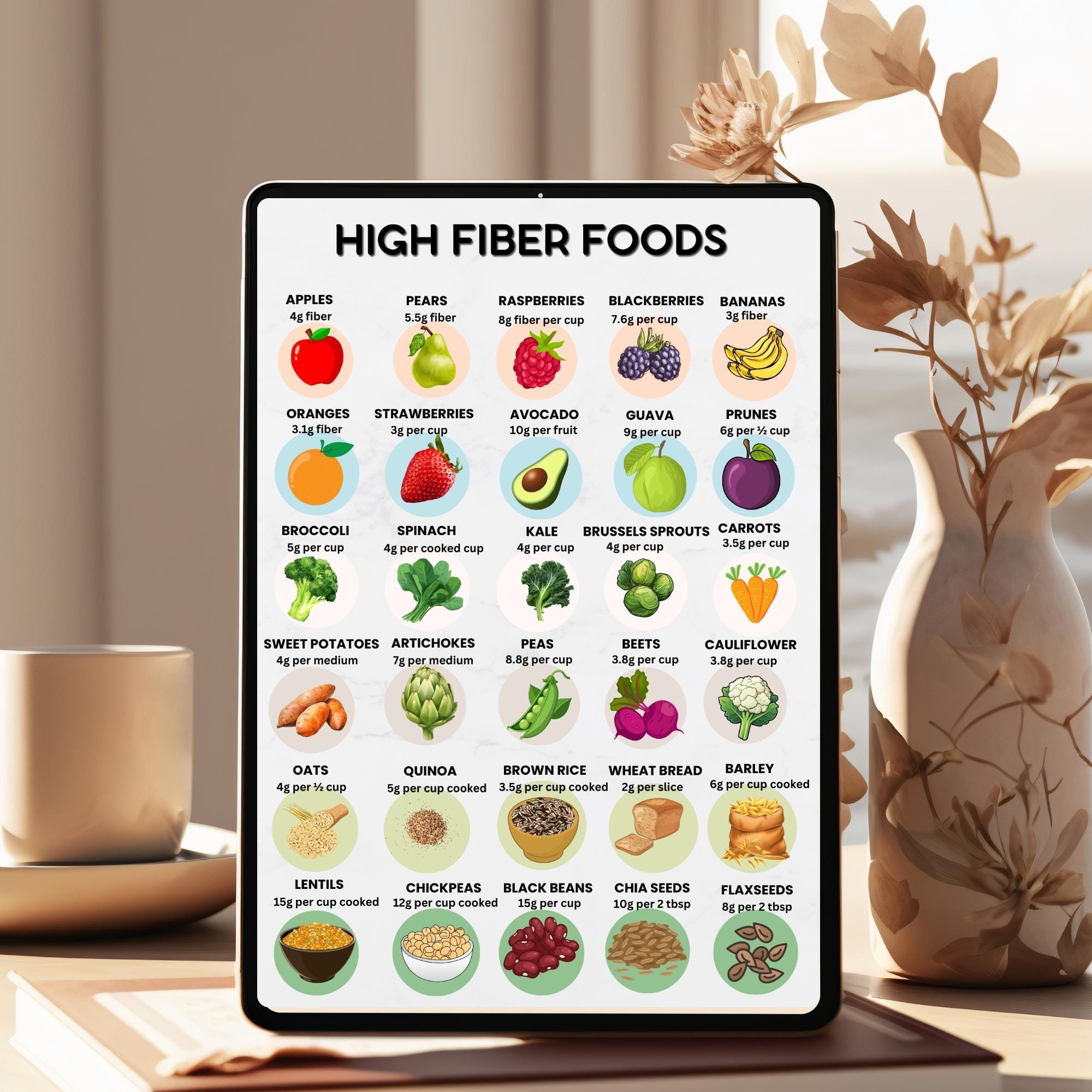 High Fiber Food Chart PDF, High Fiber Foods List Printable, Fiber-rich ...