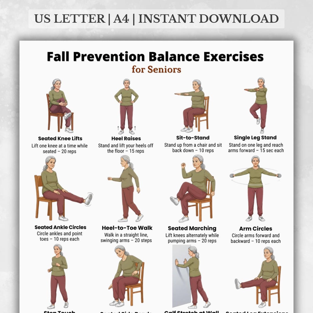 Senior Balance Exercises | Standing & Chair Balance Workout Chart ...