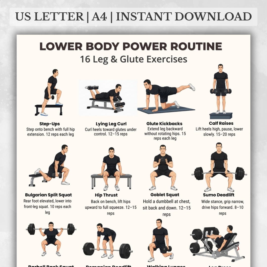 Men’s Lower Body Workout Printable | Leg & Glute Exercise Chart for Men ...
