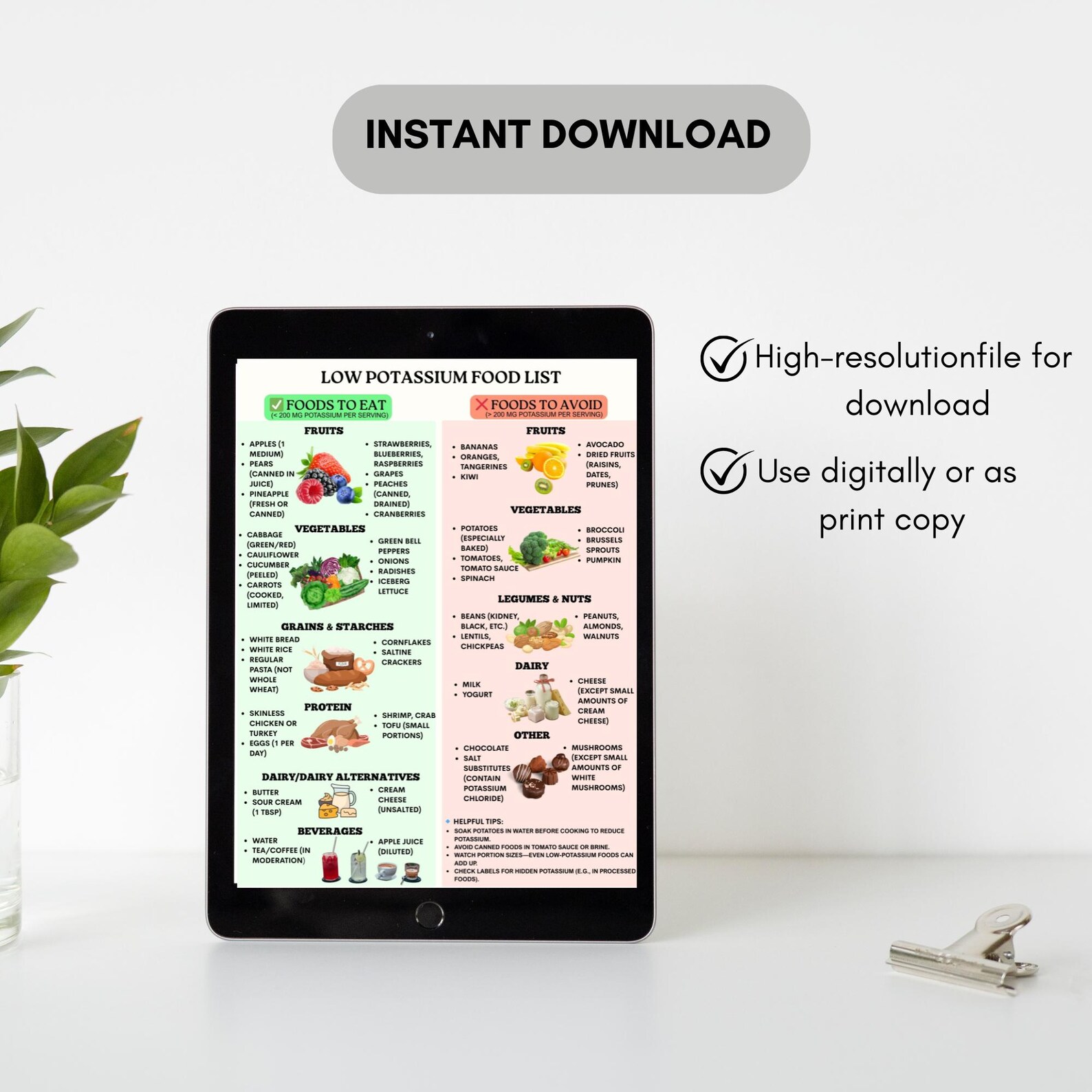 Low Potassium Food List PDF • CKD & Kidney-friendly Chart • Low Sodium ...