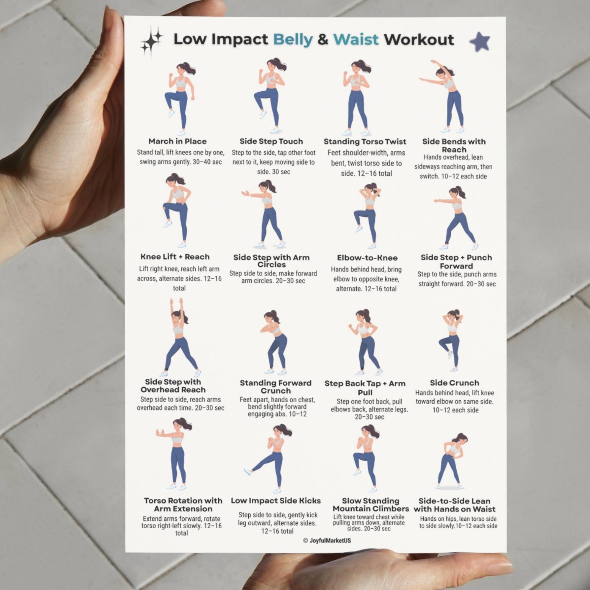 Low Impact Belly and Waist Workout | Printable Exercise Chart | Home ...