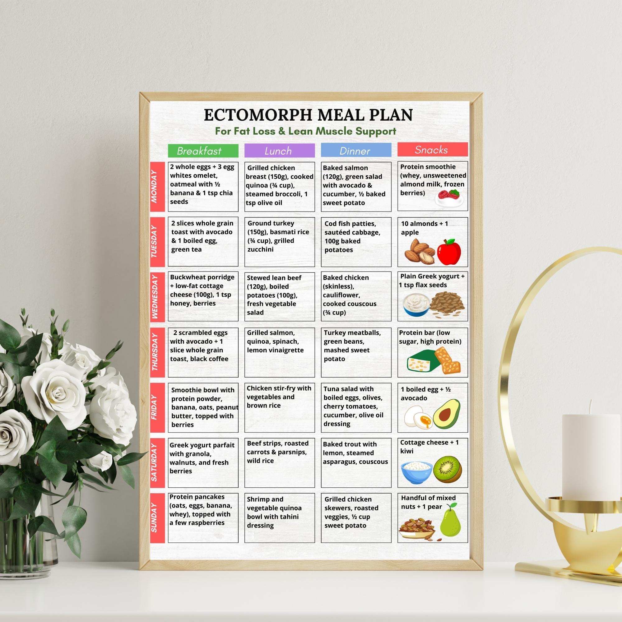 Ectomorph Meal Plan PDF, 7-day Macro-based Food Chart, Printable ...