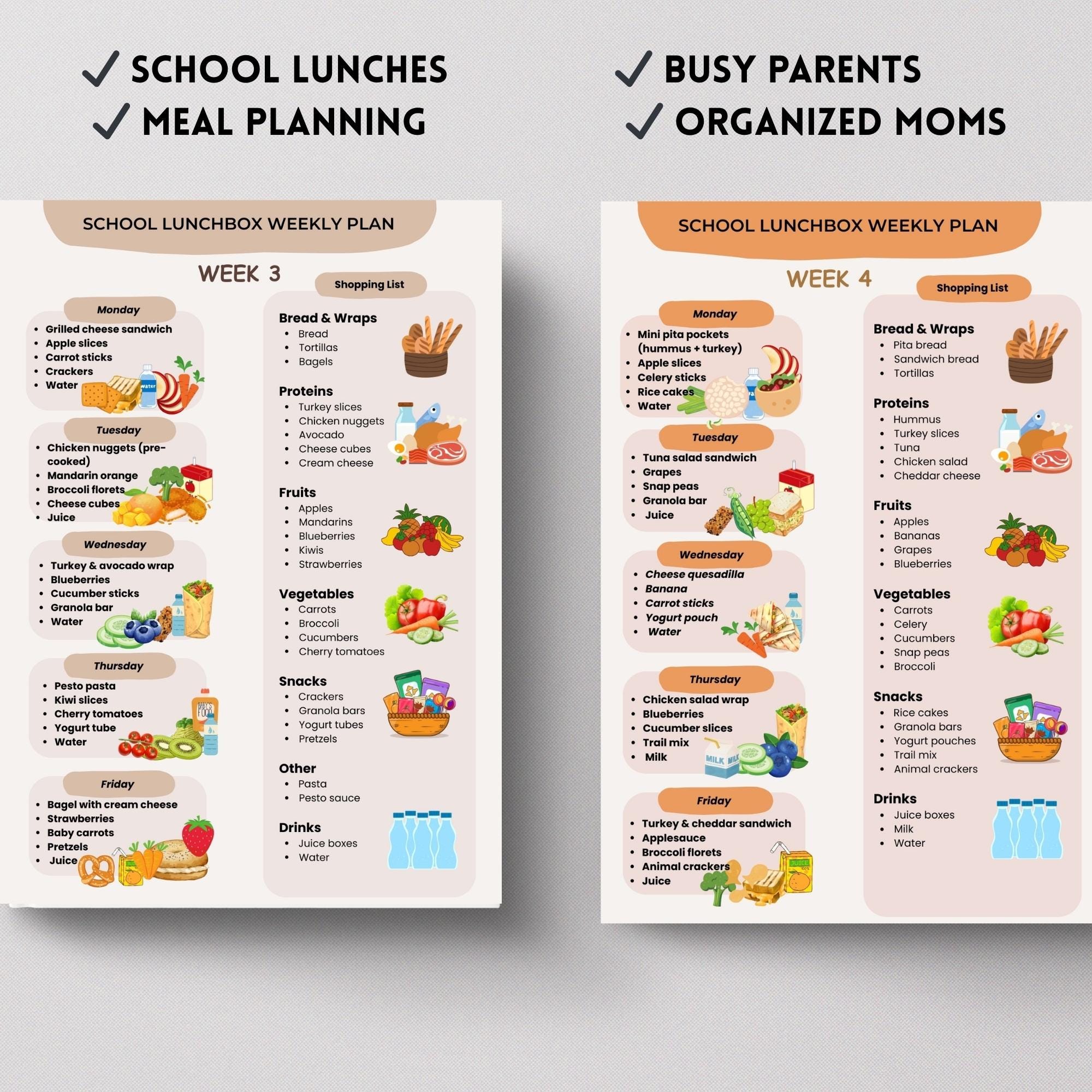 Kids Lunchbox Planner Printable, School Lunch Ideas for Kids, Weekly ...