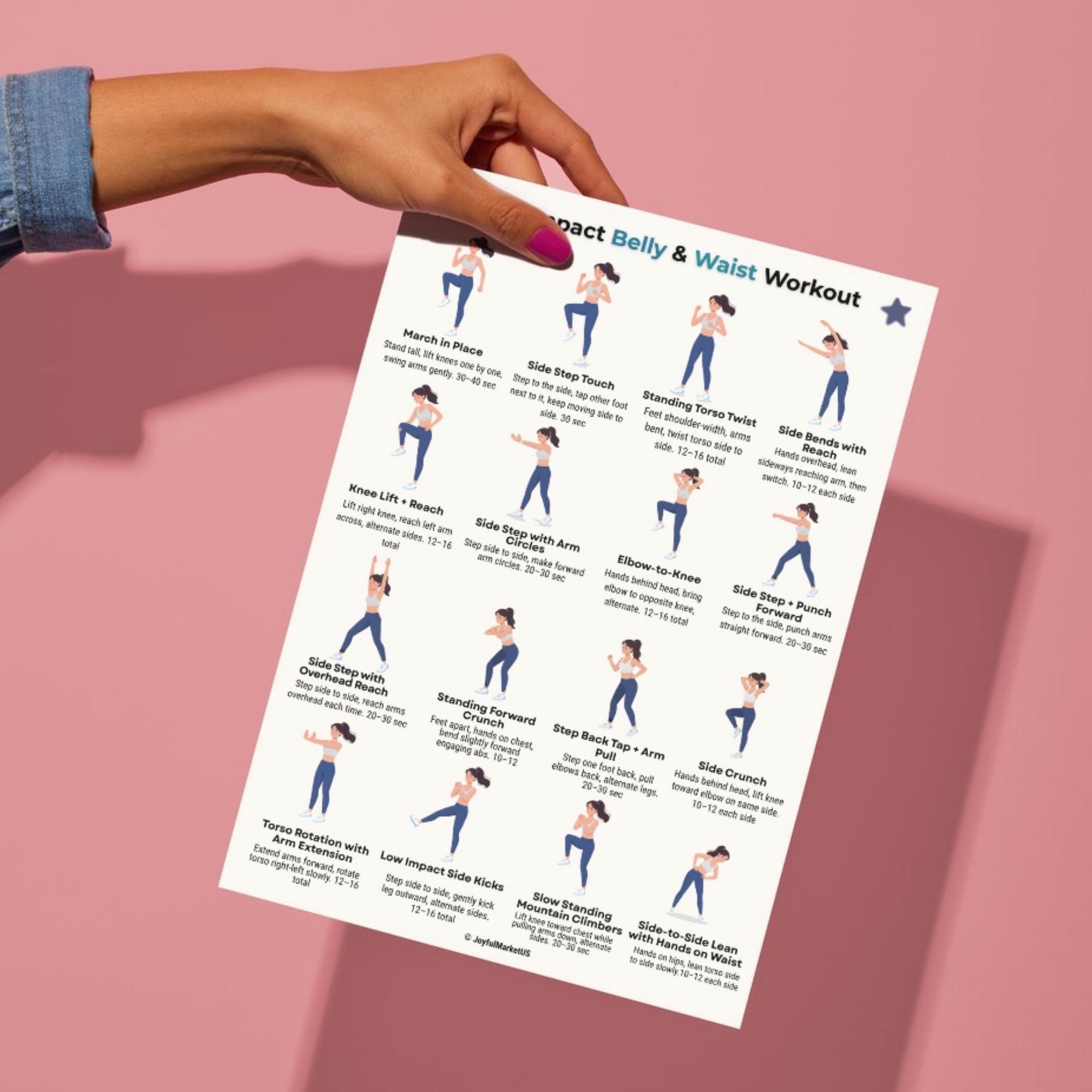 Low Impact Belly and Waist Workout | Printable Exercise Chart | Home ...