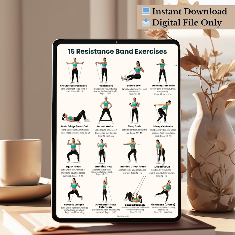 Resistance Band Workout Chart | 16 Full Body Exercises | Printable ...