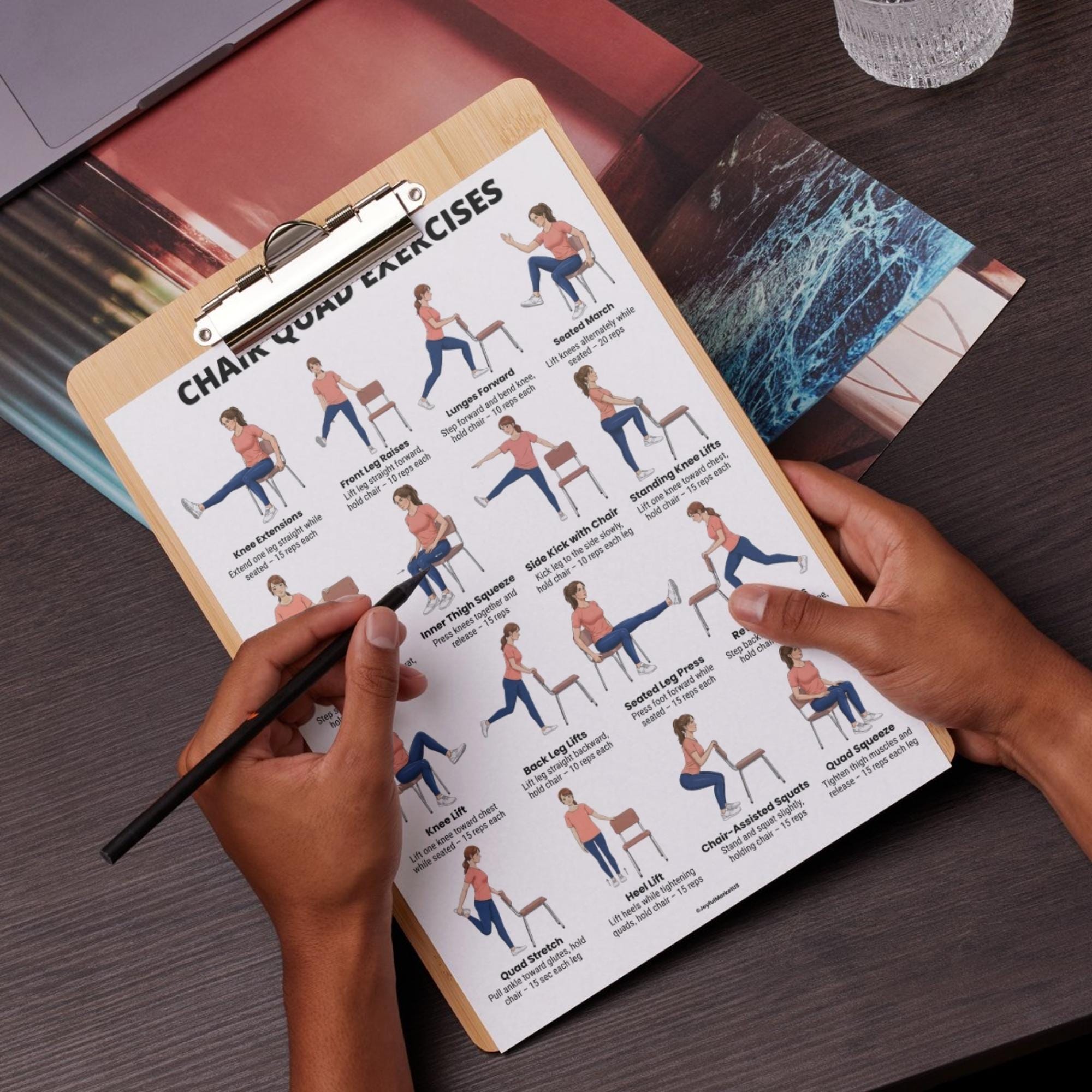 Chair Quad Exercises for Women | Seated Leg Workout Chart | Printable ...