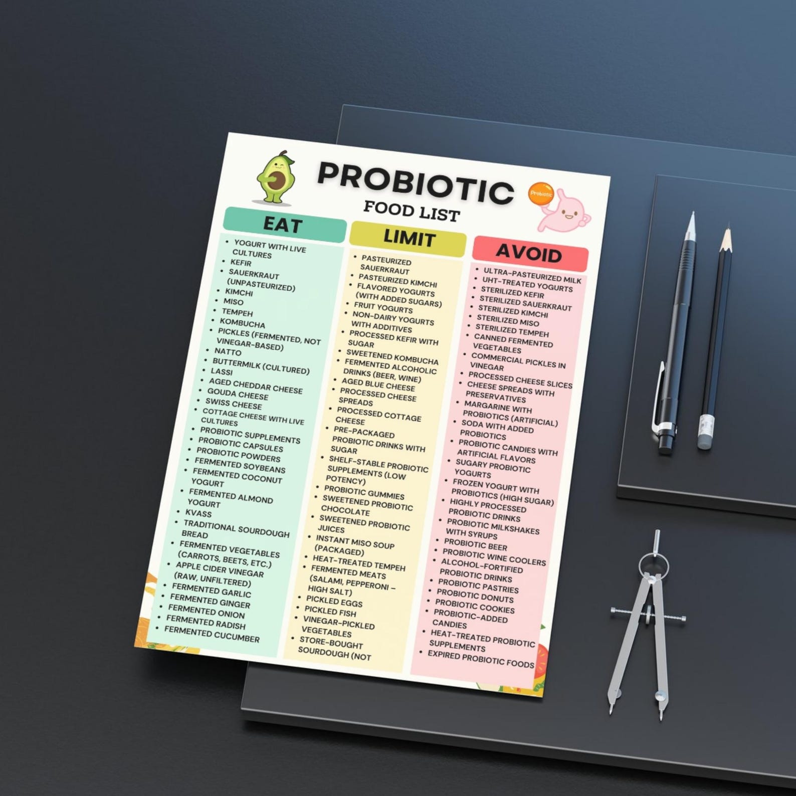 Probiotic Food List Printable, Fermented Foods PDF, Probiotic Diet ...