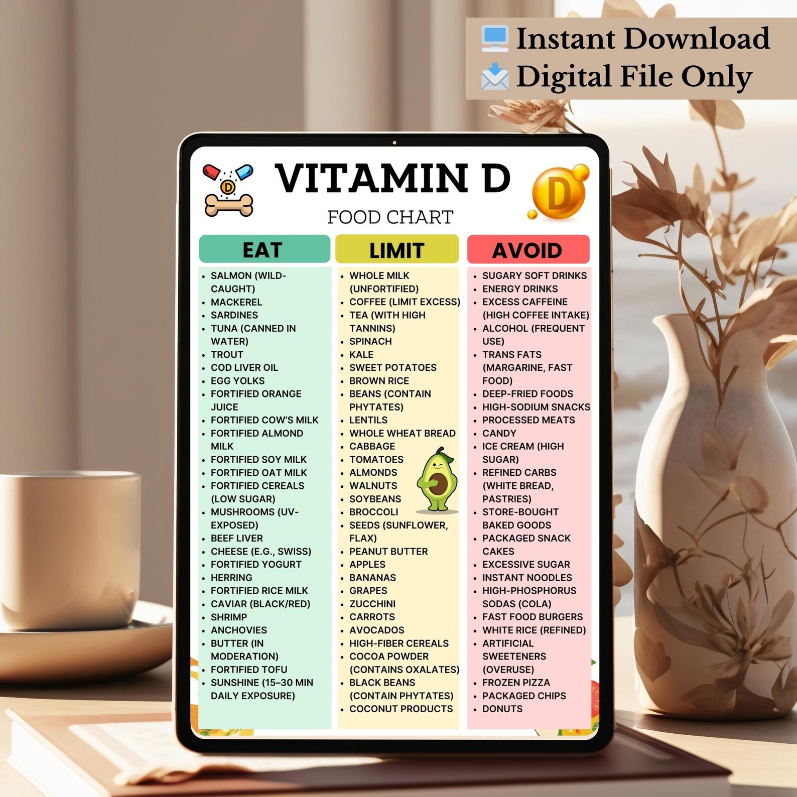 Vitamin D Food Chart PDF, High Vitamin D Foods List, Bone Density ...