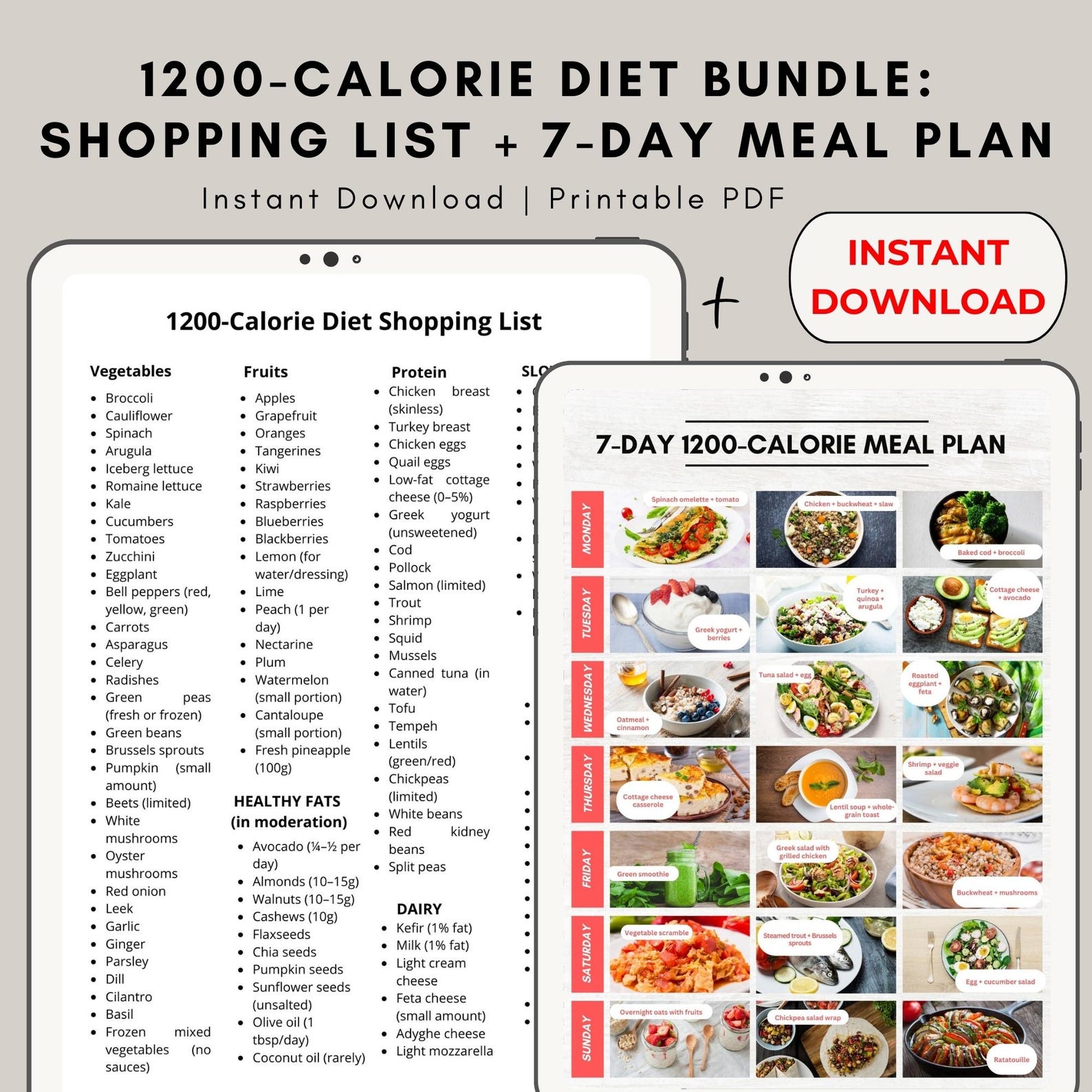 1200 Calorie Meal Plan PDF – 7-day 1200 Calorie Menu, 1200 Calorie ...