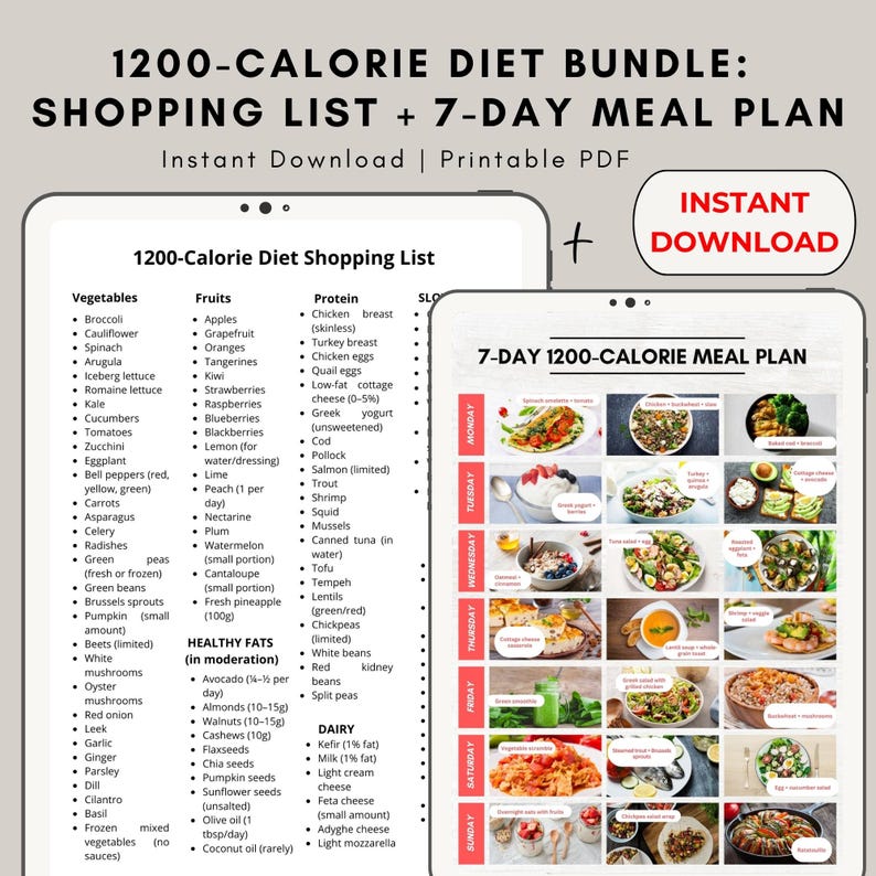 1200 Calorie Meal Plan PDF – 7-day 1200 Calorie Menu, 1200 Calorie ...