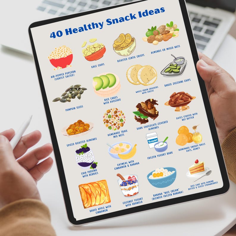 Healthy Snack Ideas Printable PDF – 40 Snack Options for Home, Work ...