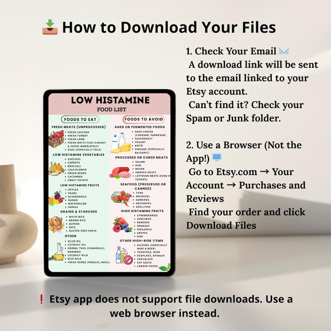 Low Histamine Food List Printable, Low Histamine Grocery List, Low ...