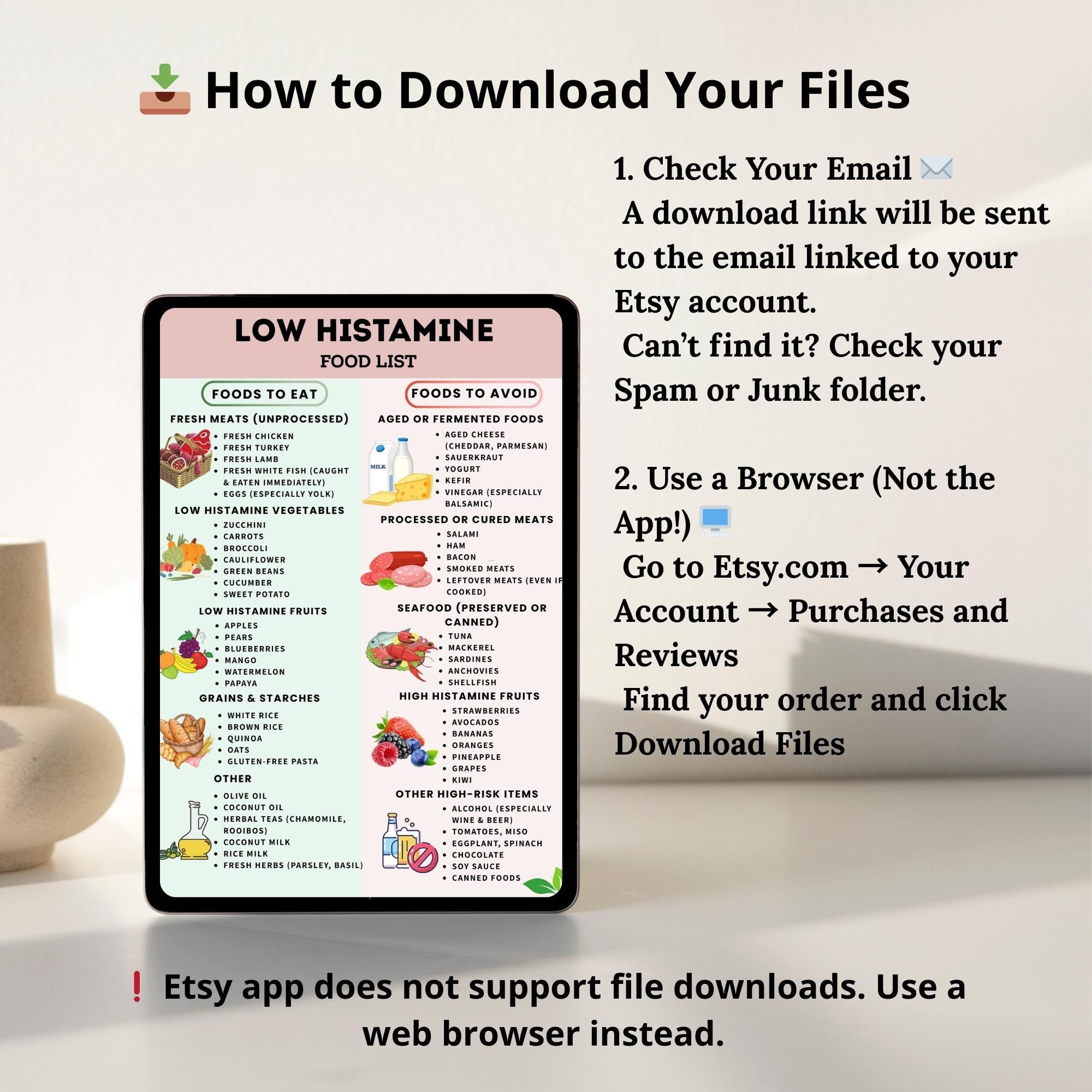 Low Histamine Food List Printable, Low Histamine Grocery List, Low ...