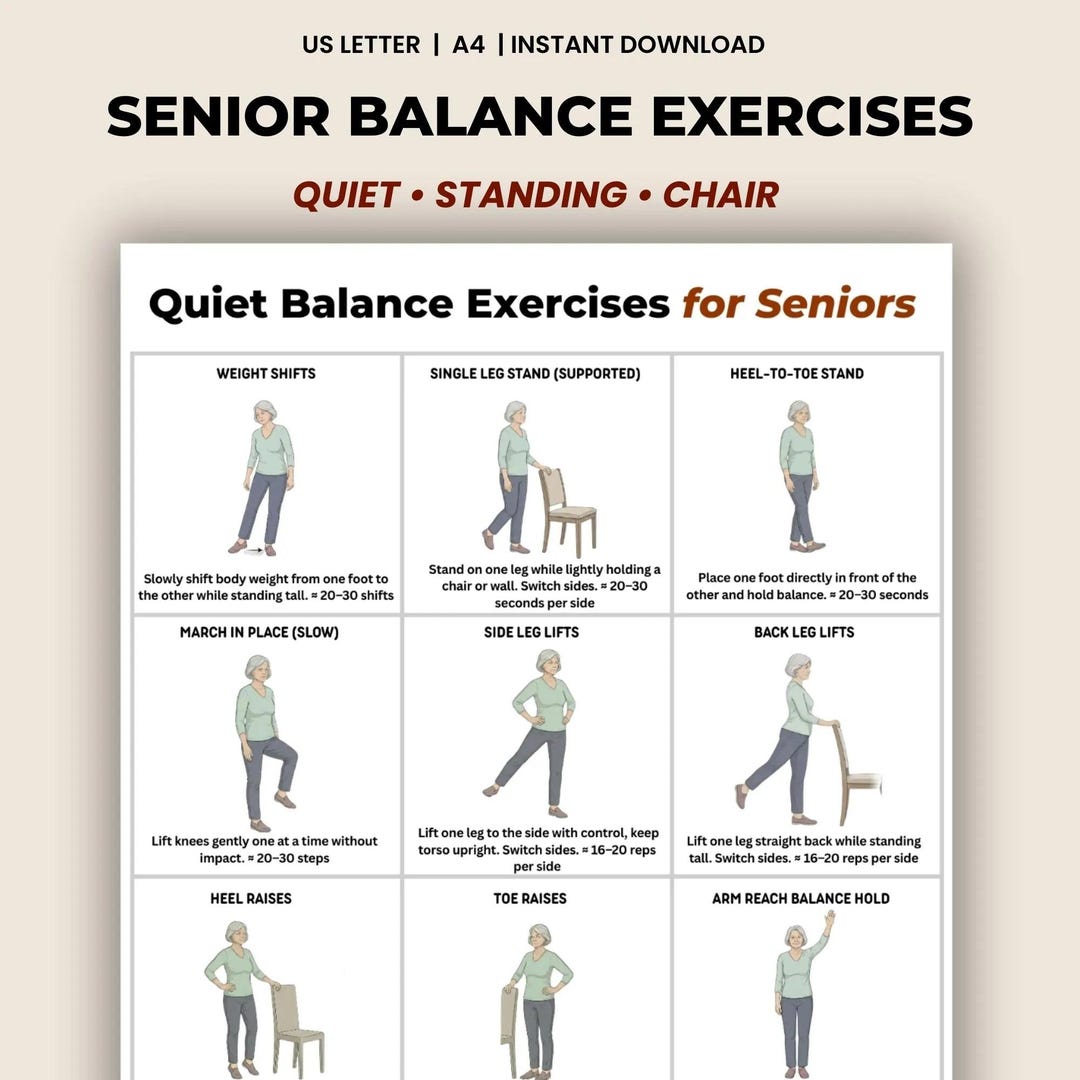 Quiet Balance Exercises for Seniors Printable PDF | Standing Balance ...