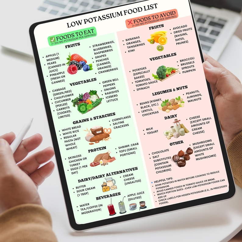 Low Potassium Food List PDF • CKD & Kidney-friendly Chart • Low Sodium ...