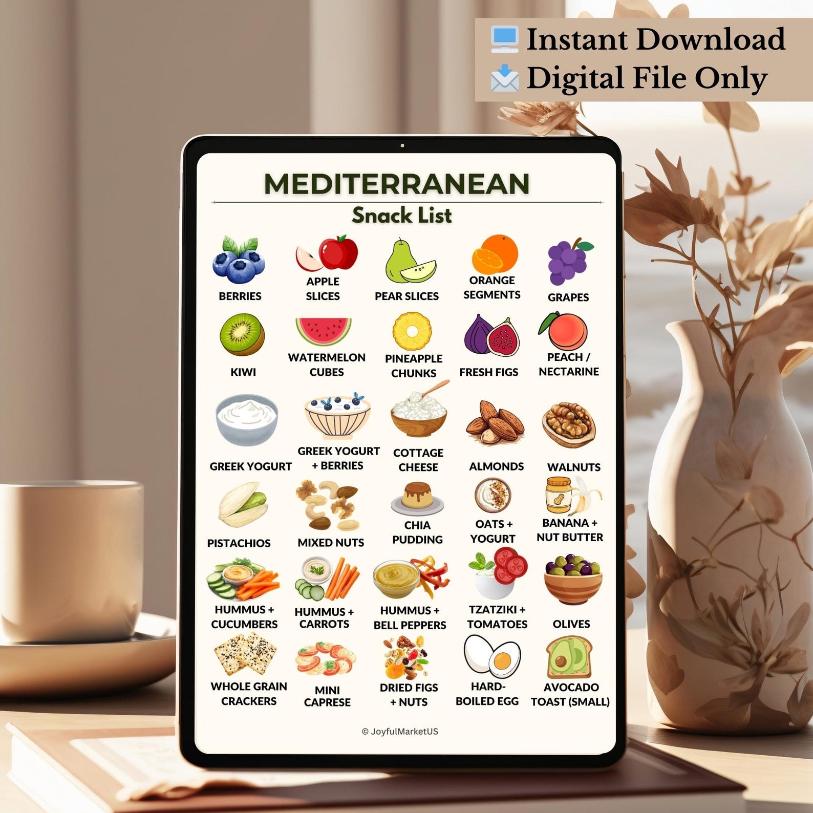 Mediterranean Snack List, Mediterranean Grocery List Printable PDF ...