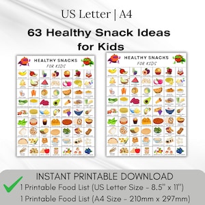 Healthy Snacks for Kids Printable | School Lunch Toddler Snack List ...