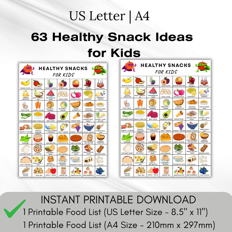 Healthy Snacks for Kids Printable | School Lunch Toddler Snack List ...
