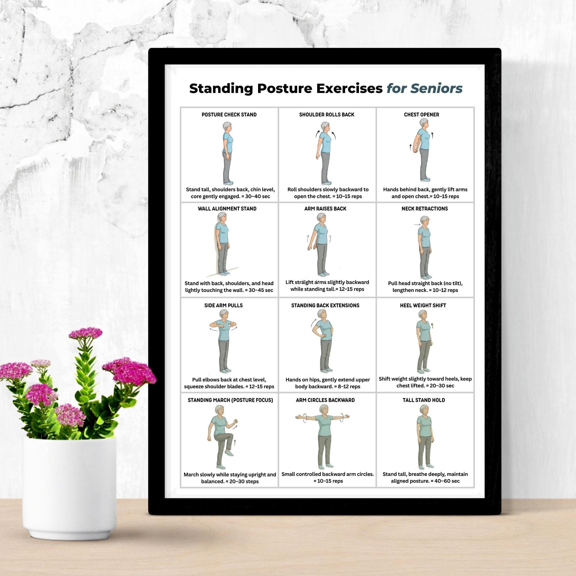 Seniors Standing Posture Exercises Printable PDF | Low Impact Posture ...
